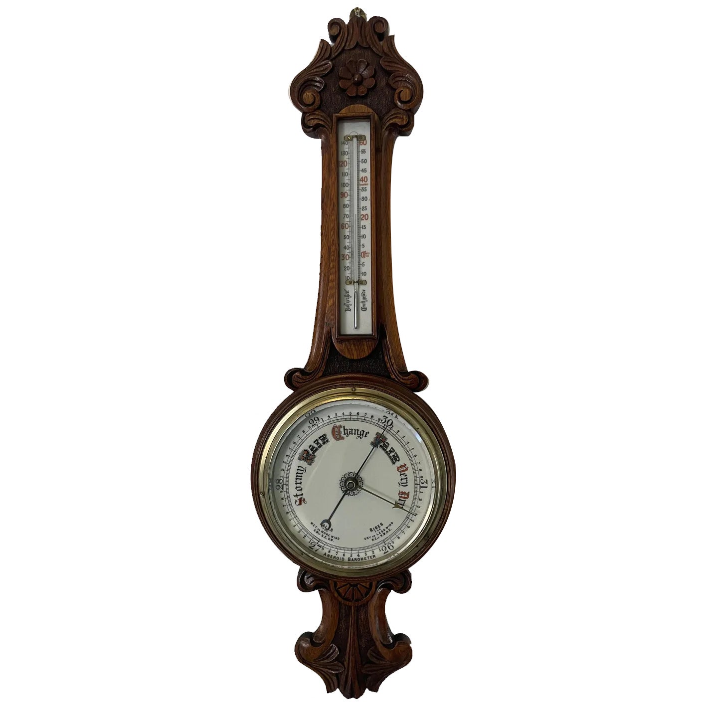 Victorian Carved Walnut Banjo Barometer, 1860s | Chairish