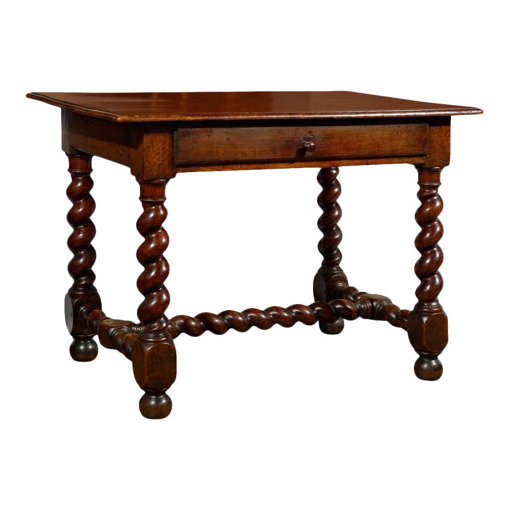 17th Century French Walnut Side Table with Single Drawer and Barley ...