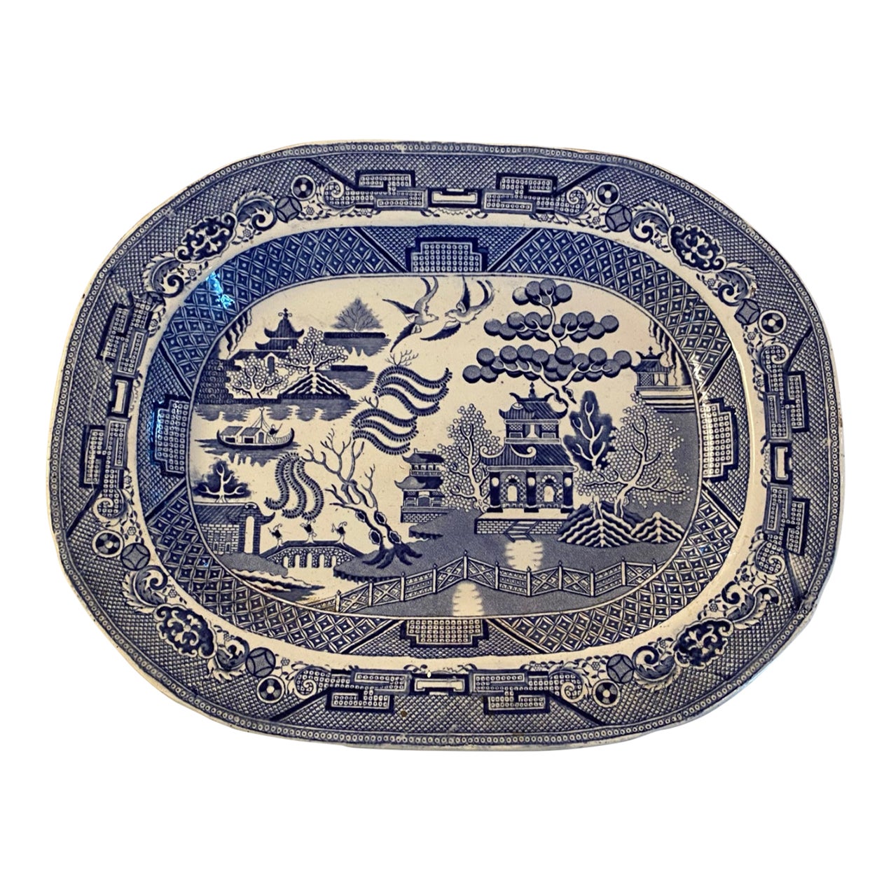 19th Century English Warranted Stone China Serving Platter Blue and ...