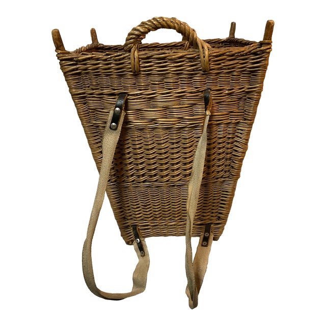 Early 1900s German Woven Wicker Hod Harvesting Basket | Chairish