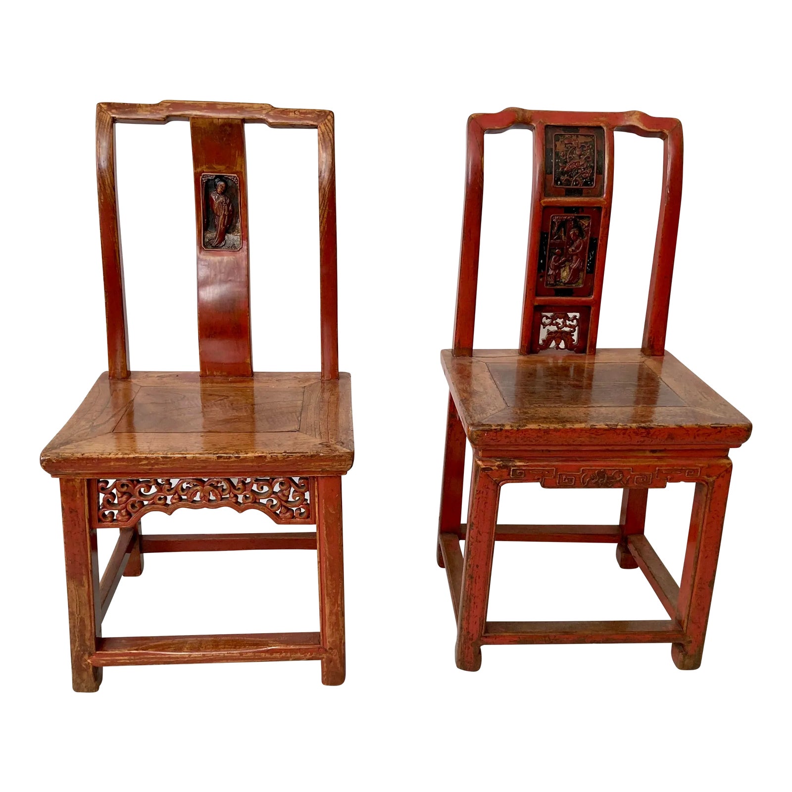 Wood Chinese Red Side Chairs - a Pair | Chairish