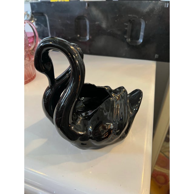 Mid 20th Century Black Double Swan Planter | Chairish