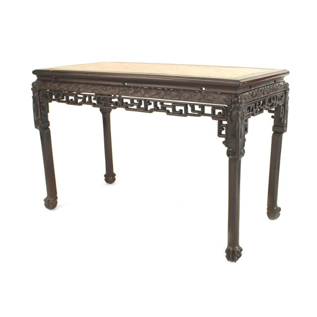 Asian Chinese Hardwood Center Table with Marble Top | Chairish