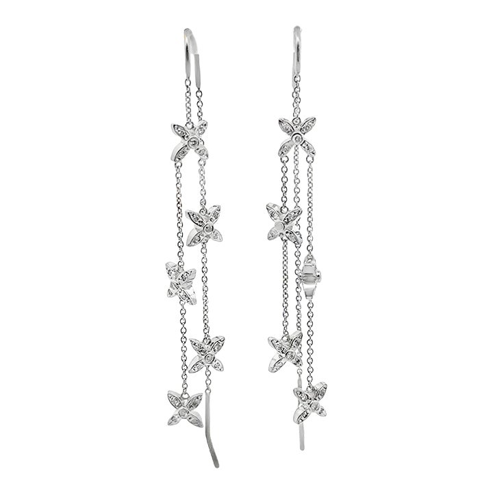 Diamond 14 Karat White Gold Threader Star Drop Dangle Modern Earrings ...
