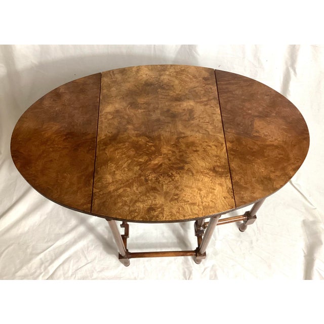 Baker Furniture Burled Walnut Gate Leg Drop Leaf Side Table | Chairish