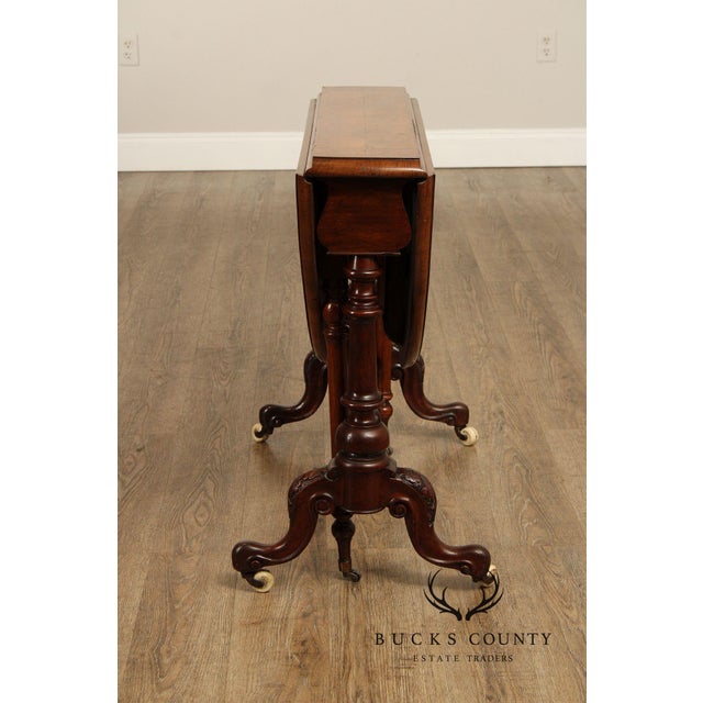 Antique Victorian Burl Wood Drop-Leaf Sutherland Table | Chairish