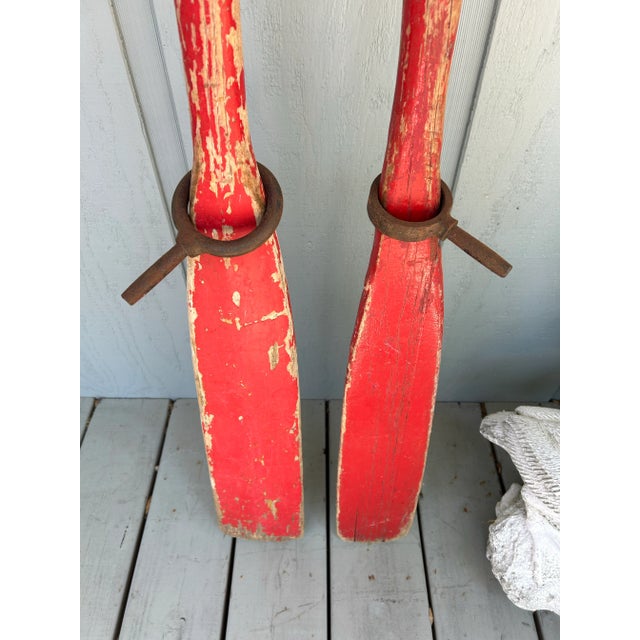 Antique Wooden Boat Oars Distressed Red a Pair | Chairish