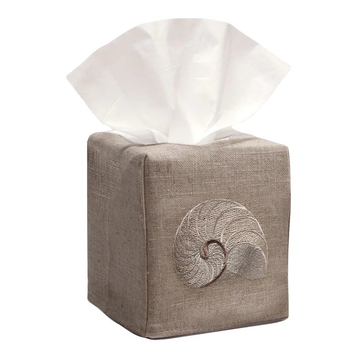 Beige Striped Nautilus Tissue Box Cover in Natural Linen & Cotton ...