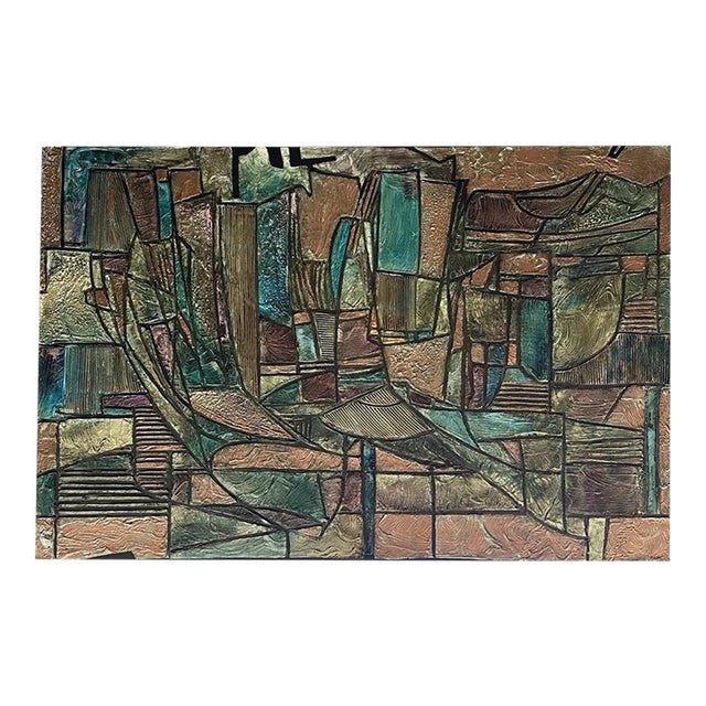 1970s Clifton Geometric Abstract Impressionist Oil Painting, 62x48 ...