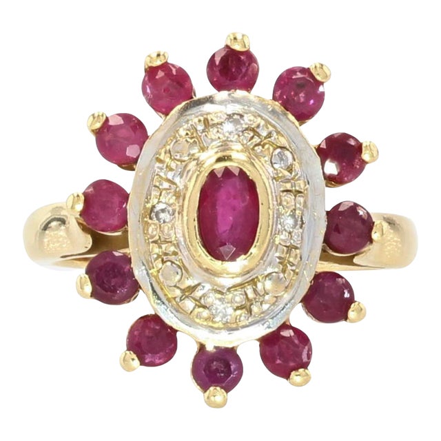 French Modern Ruby Diamonds 18 Karat Yellow Gold Ring Size 5.5 | Chairish