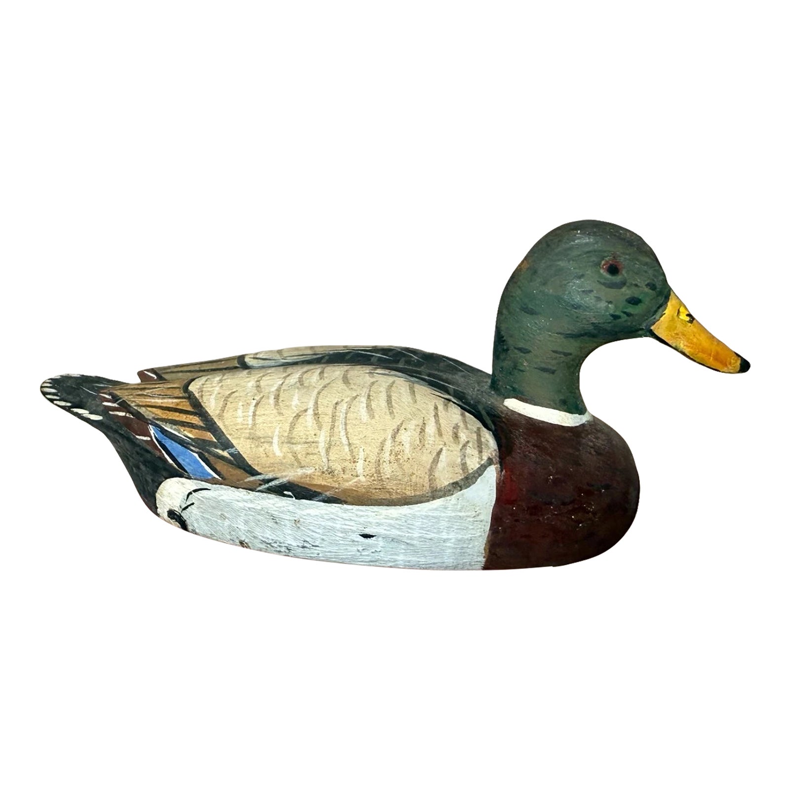 Vintage Miniature Hand Carved Wood Folk Art Mallard Drake Duck Decoy ...