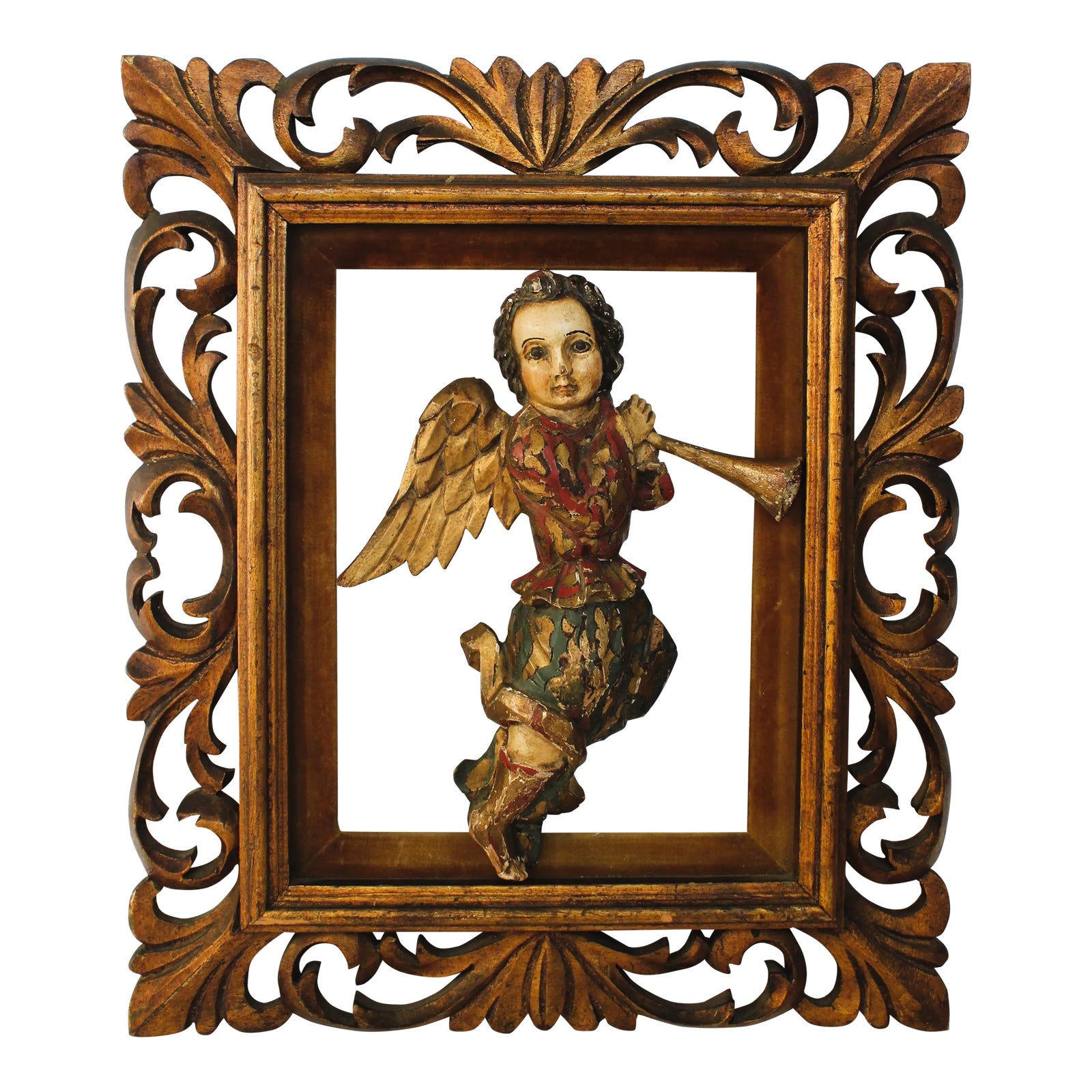 19th Century Renaissance Putto Sculpture/Carved Gilded Frame | Chairish