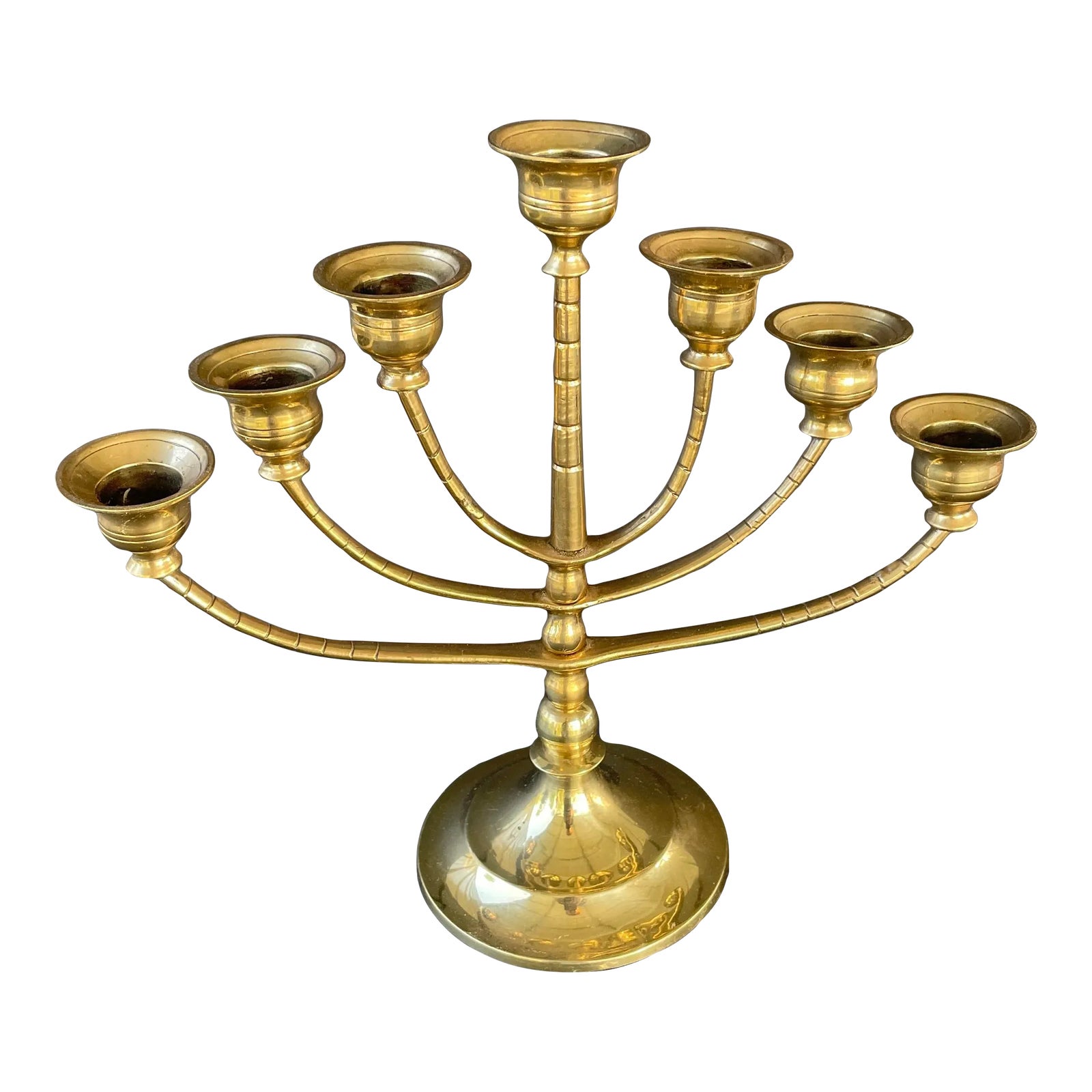 Solid Brass Swing 7 Arm Menorah Candelabra Candle Holder | Chairish