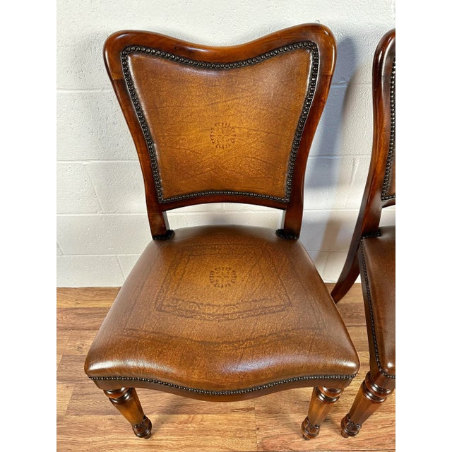 Late 20th Century Theodore Alexander Tooled Leather Mahogany Chairs ...