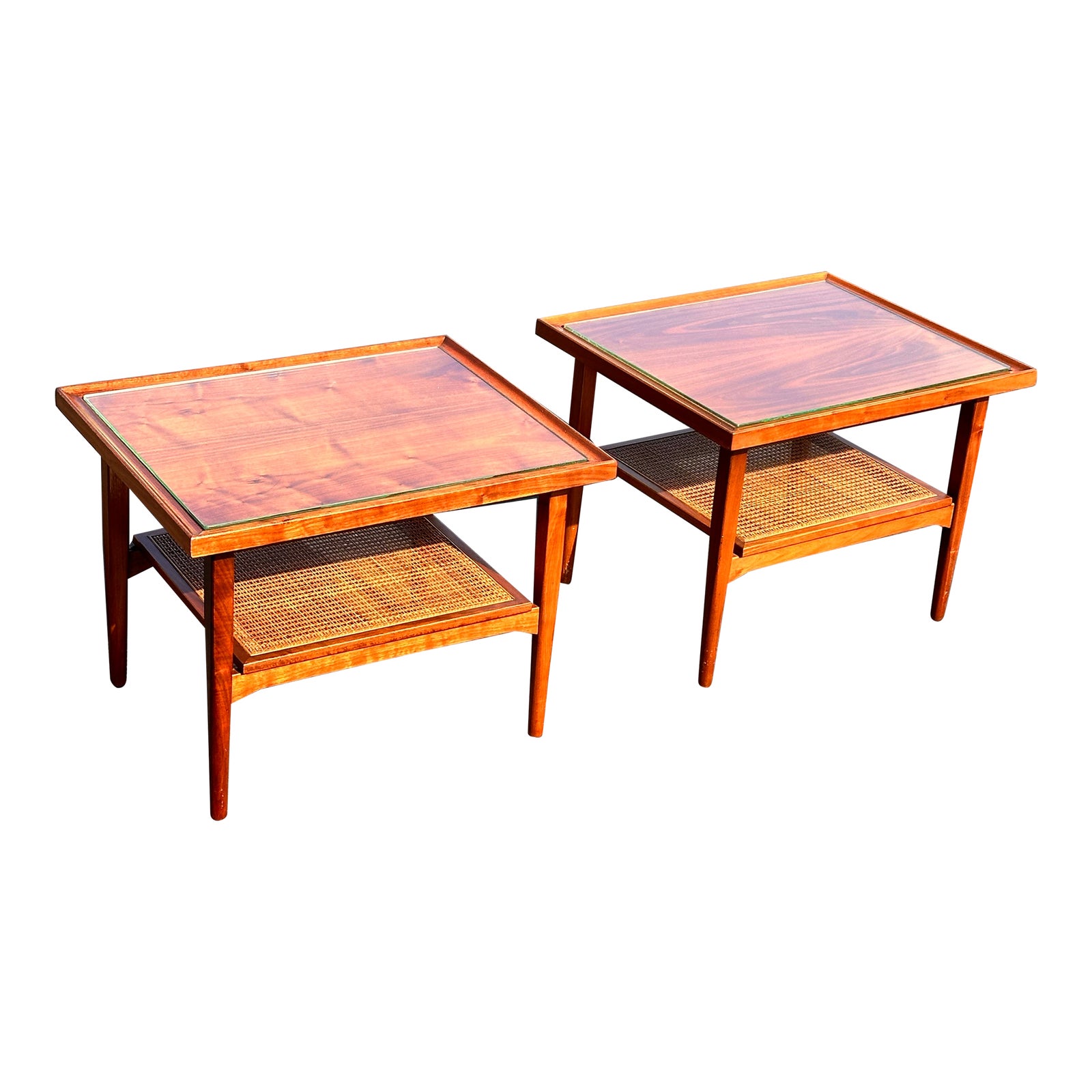 1960s Pair Kipp Stewart for Drexel Declaration Series End Tables With Custom Glass Removable Top ...
