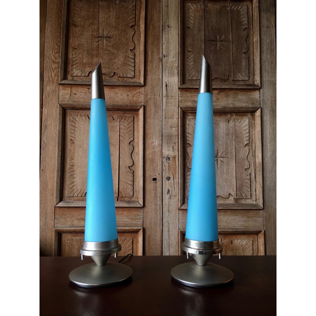 Late 20th Century Italian Glass Spike Lamps - a Pair | Chairish