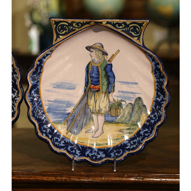 Pair of 19th Century French Painted Faience Shell-Form Platters Signed ...