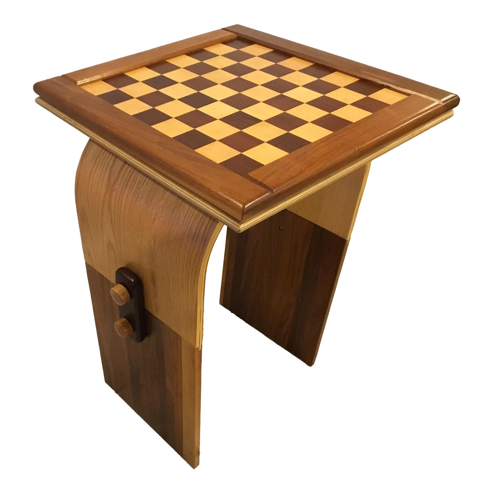 1990s David Levy Hand-Crafted Wood Chess Board With Bent Wood Table ...
