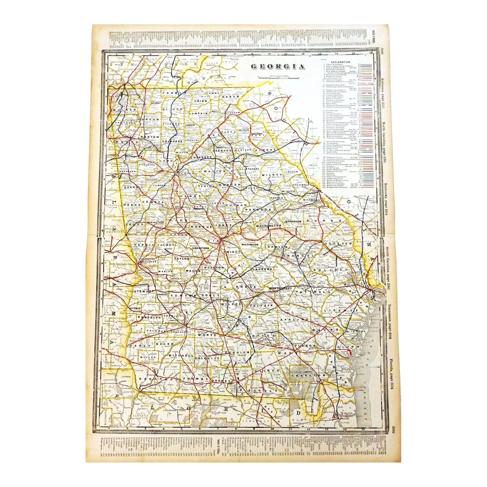 Original Antique Map of Georgia, (Usa) C. 1898 | Chairish