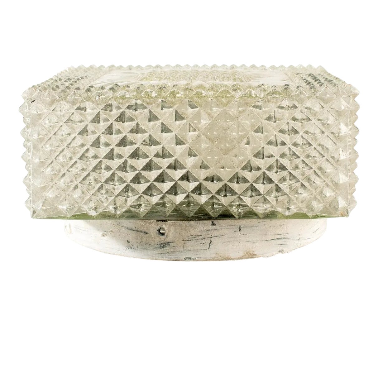Vintage Diamond Cut Clear Glass Pattern Flush Mount Ceiling Light ...