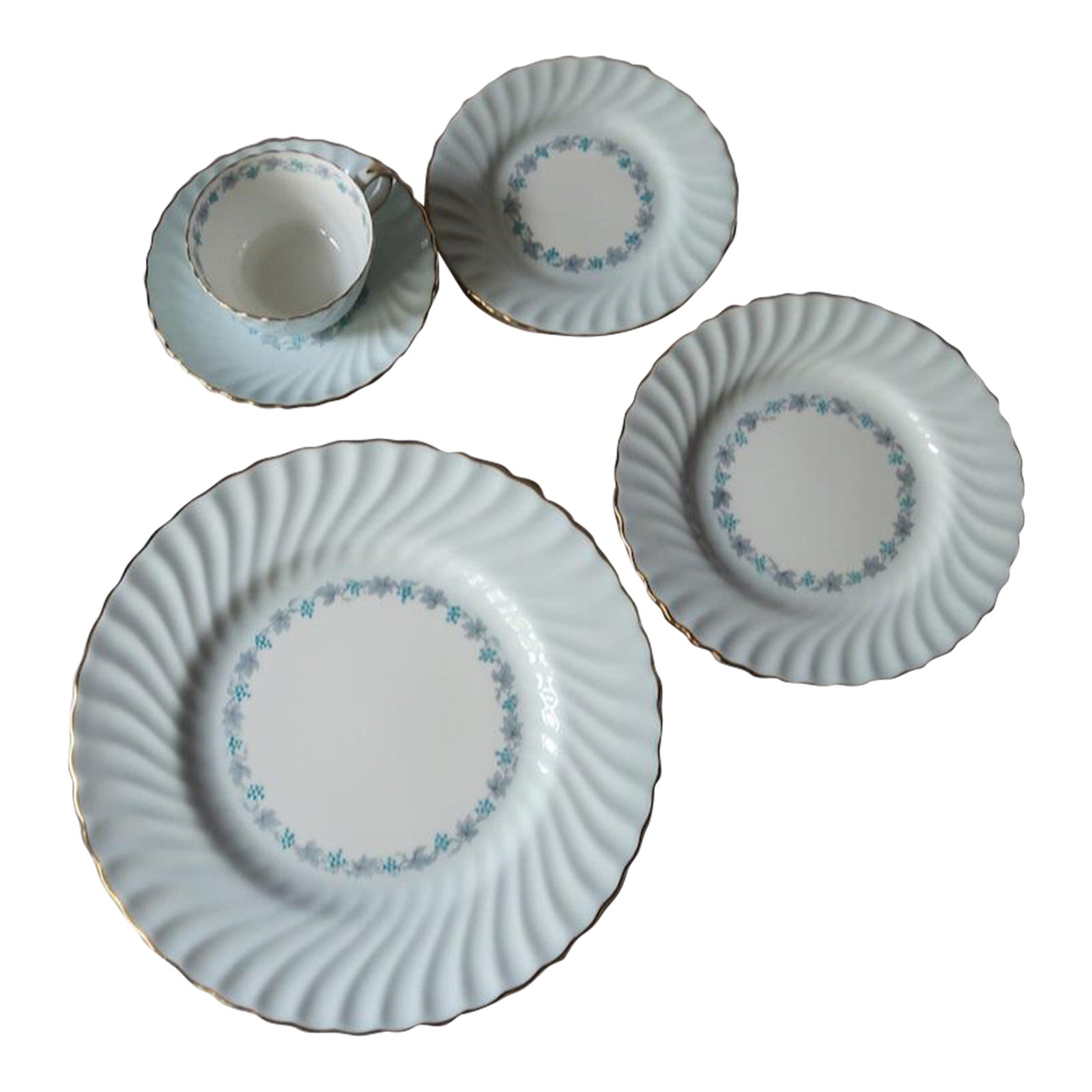Mid 20th Century Minton Bone China Vineyard Blue Dinnerware Service for ...