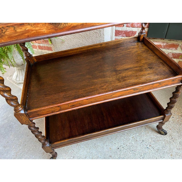 Antique English Oak Tea Trolley Drinks Wine Serving Cart Barley Twist ...