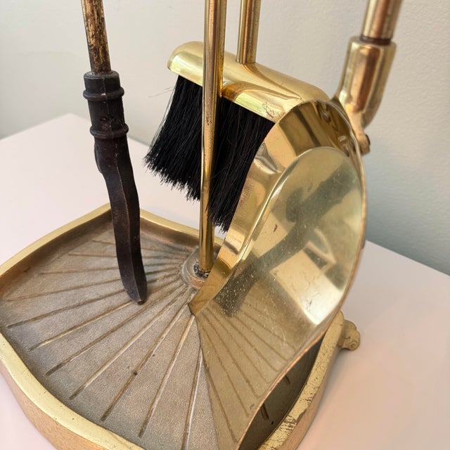Vintage Polished Brass Fireplace Tool Set | Chairish