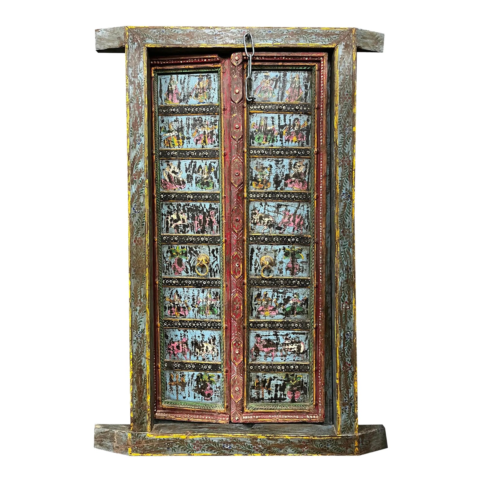 Antique Indian Painted Door Distressed Blue Garden Doors 69.5x38.5 ...