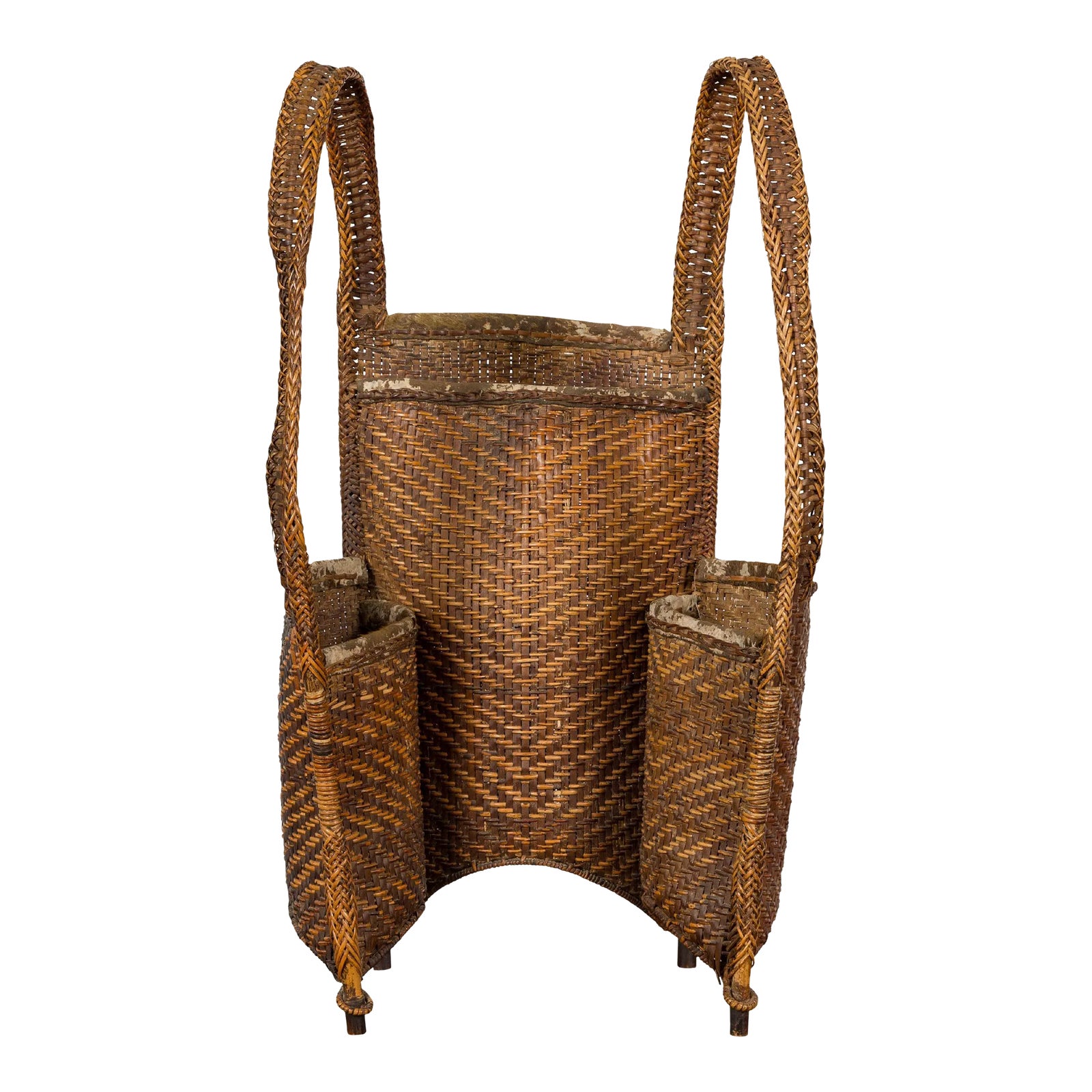 19th Century Tribal Handwoven Rattan Backpack with Inner Pockets | Chairish