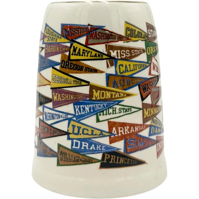 Vintage College University Pennants Ceramic Stein Mug | Chairish