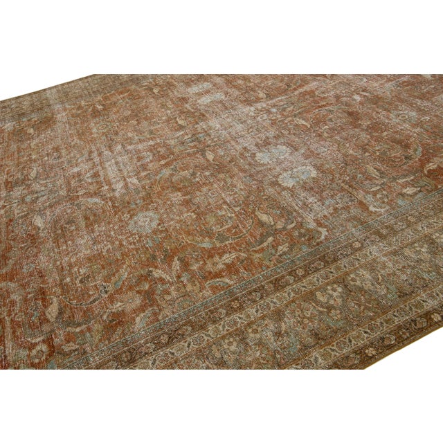 Rust Handmade Persian Mahal Wool Rug Featuring an Allover Motif From ...