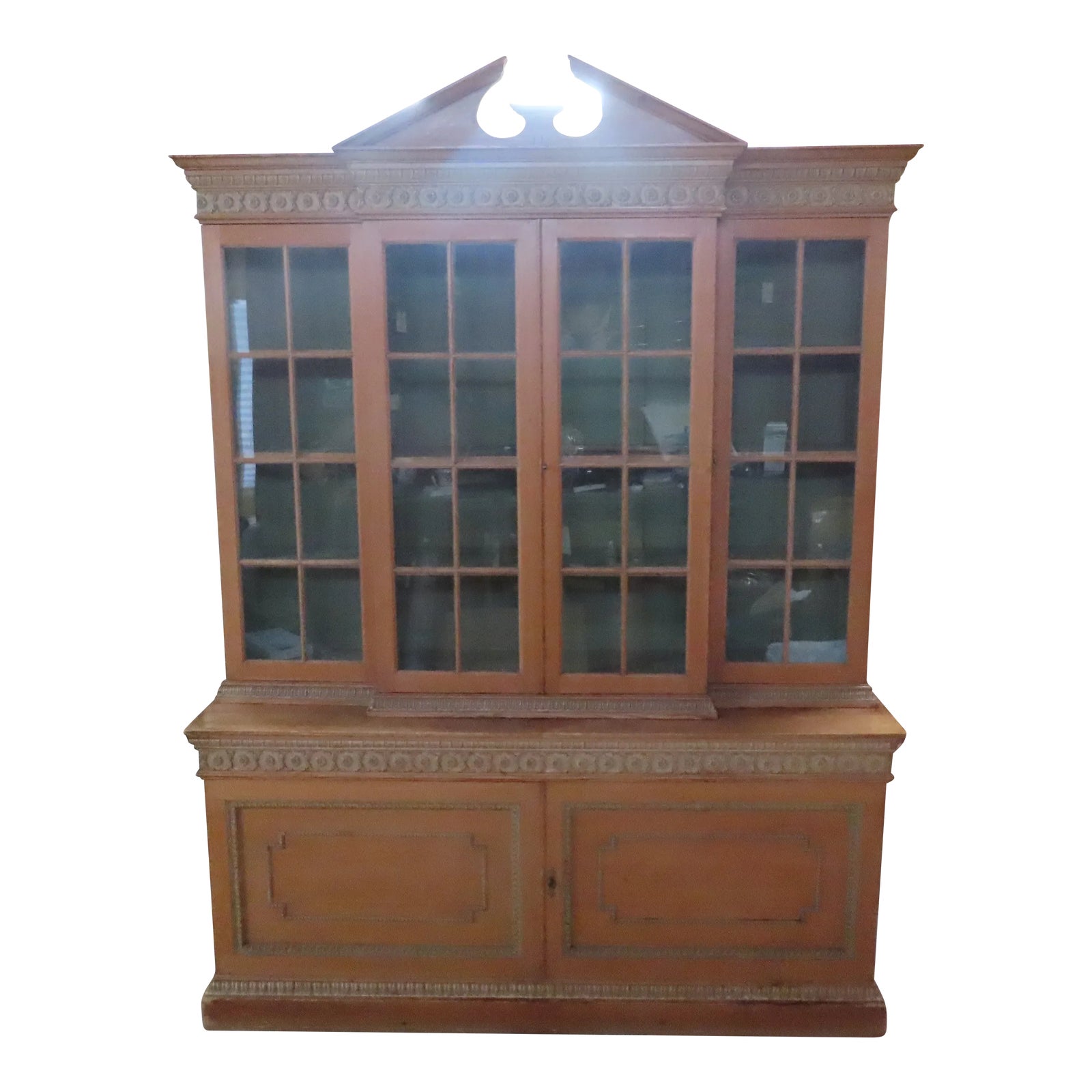 Late 19th Century Neo Classical Breakfront Pine Cabinet | Chairish