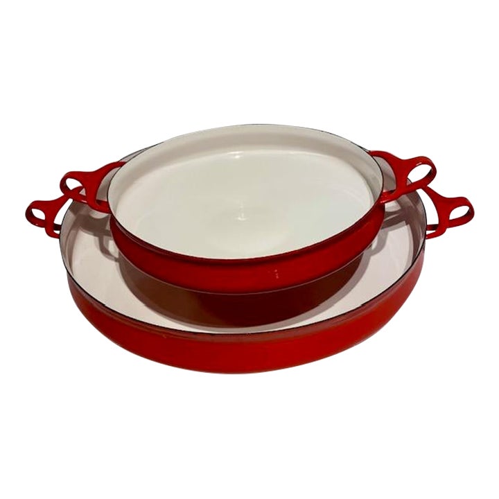 1970s 2 Vintage Dansk Red Paella Pans | Chairish