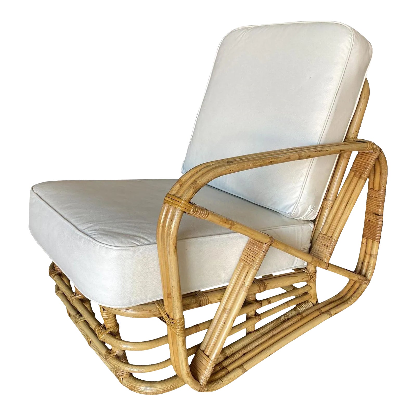 Restored 3-Strand Square Pretzel Rattan Asymmetric Lounge Chair | Chairish