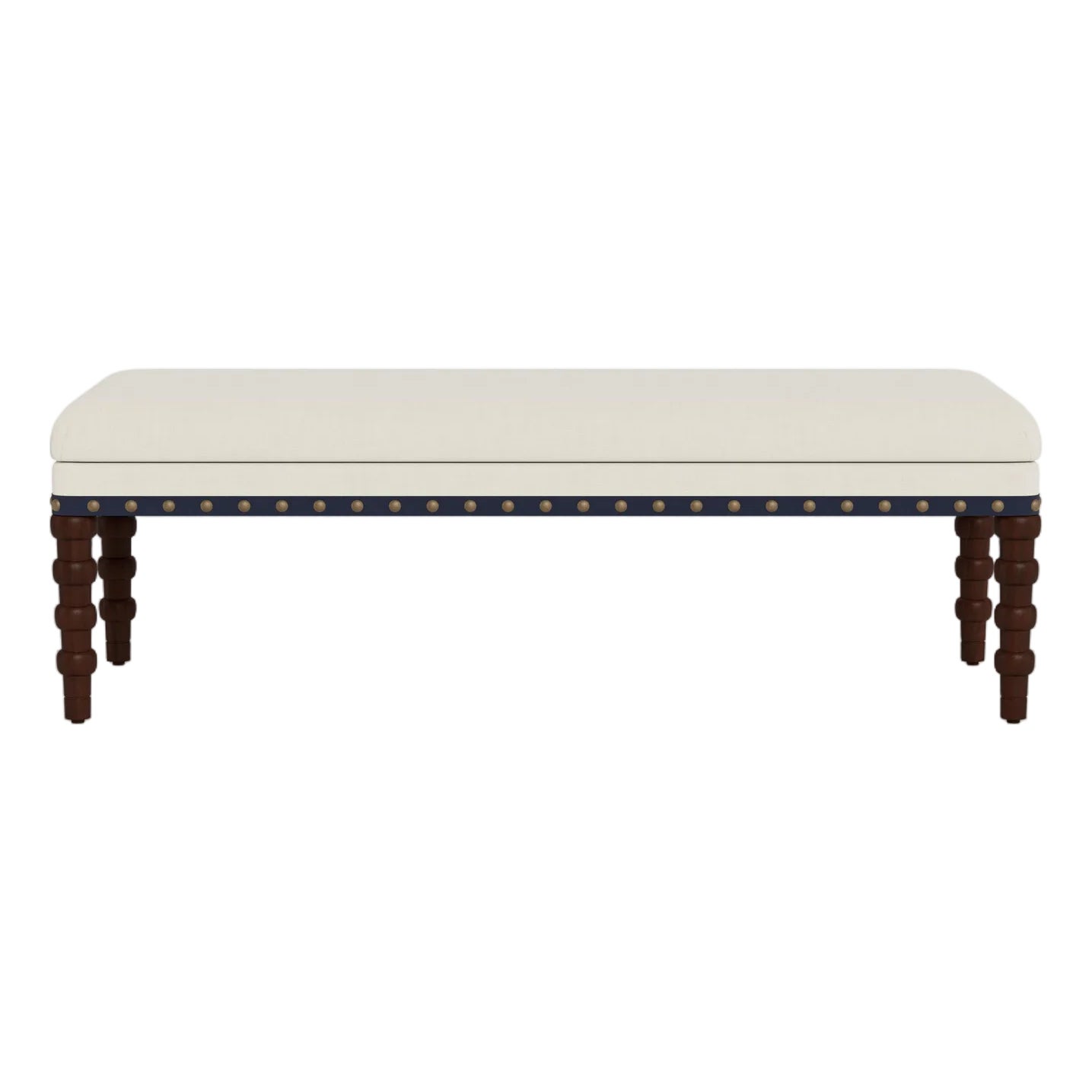 Bunny Williams Home Navy Tape Bench in Cream Performance Linen, with ...