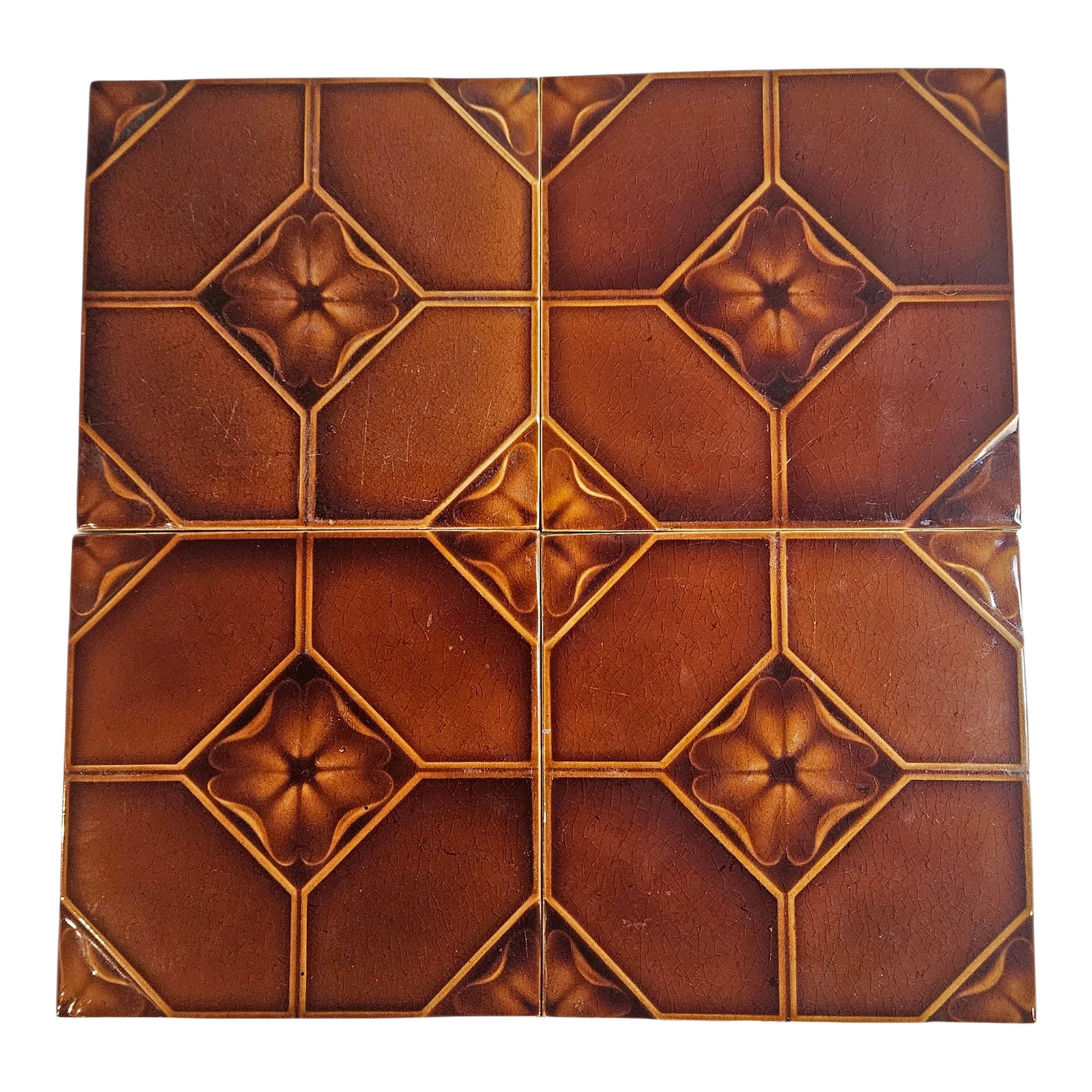 4 Mint, 6x6 Lewis Foreman Day "Embossed Floral" Tiles for Pilkington's ...