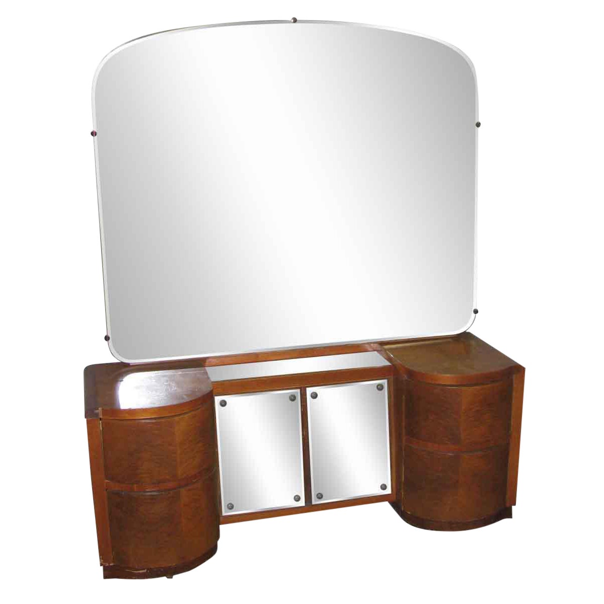 Art Deco Curved Drawers Vanity and Mirror | Chairish