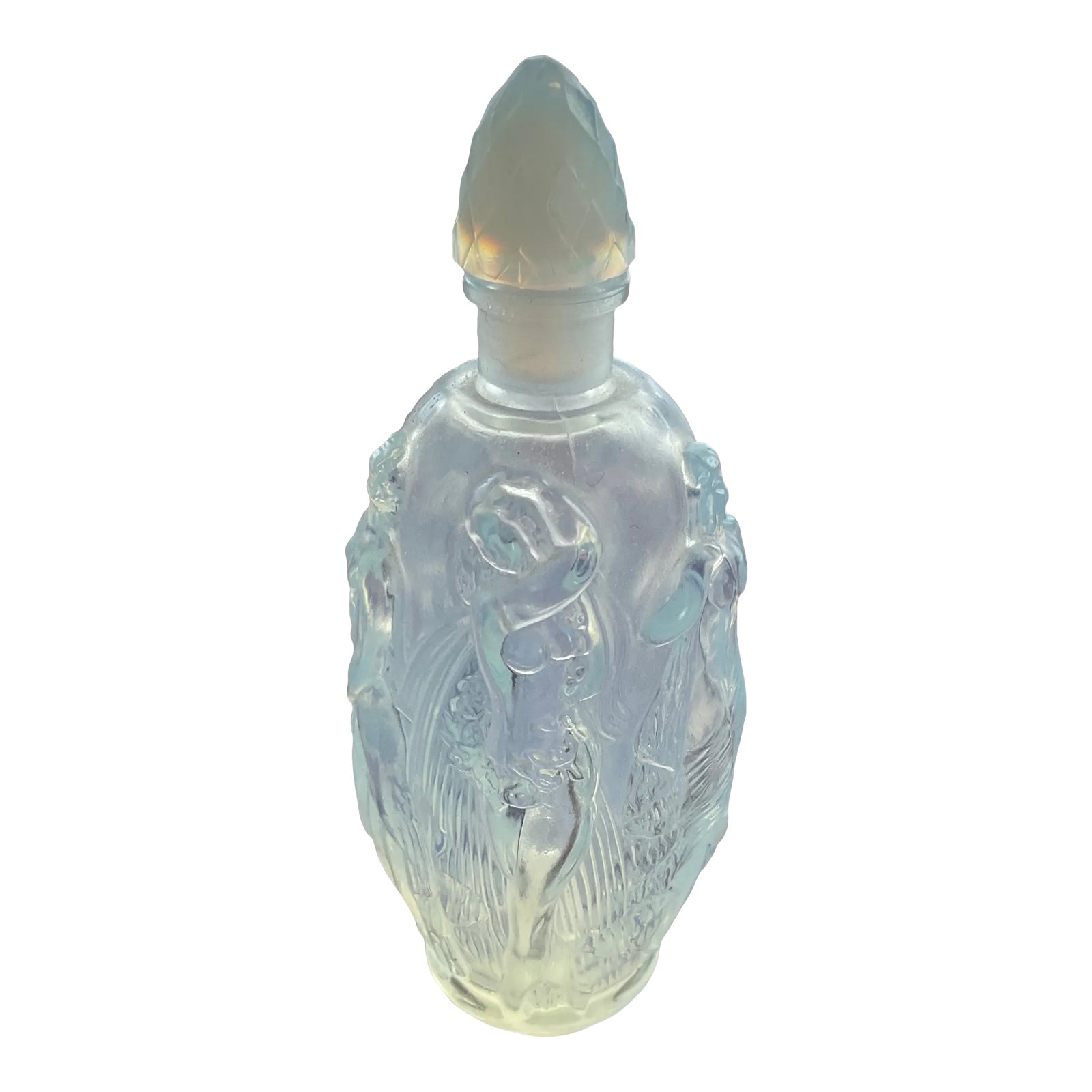 Vintage Sabino Opalescent Art Glass Perfume Bottle With 5 Nymphs | Chairish