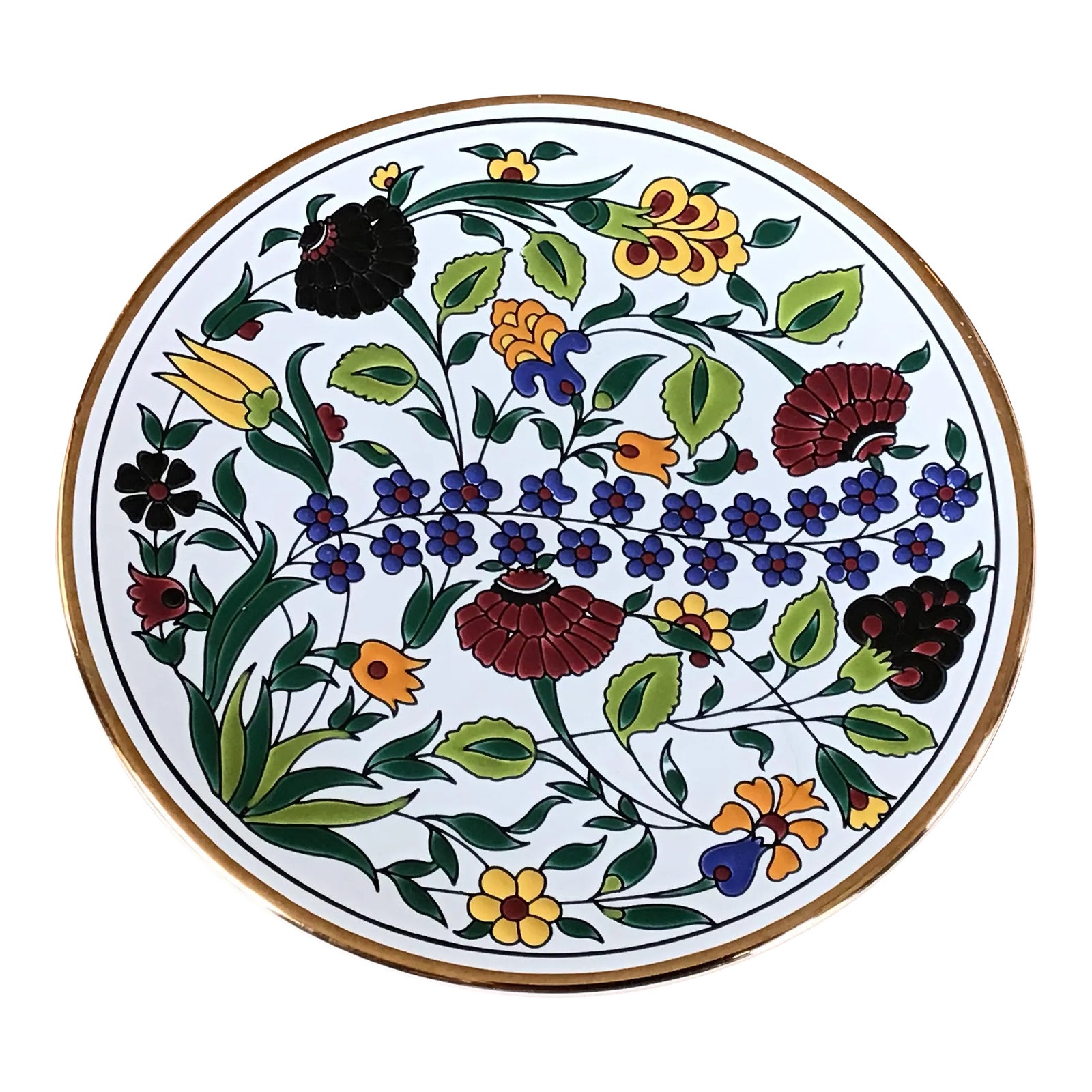 Vintage Greek Hand-Painted Dish With Gold Trim | Chairish