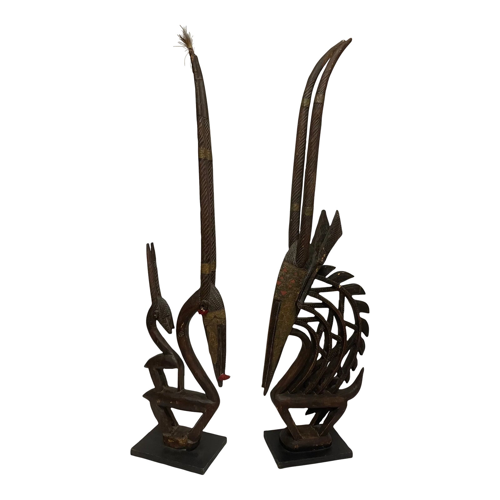Pair of Antique Chiwara Headdresses Male and Female With Child | Chairish
