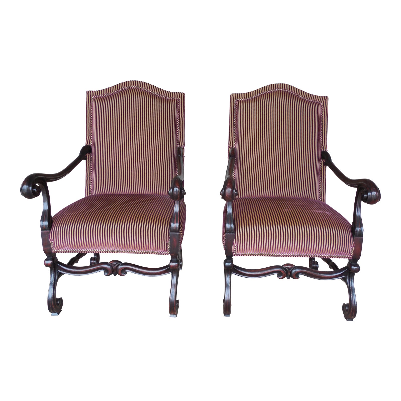 Old World Tuscan Spanish Style Arm Chairs - A Pair | Chairish