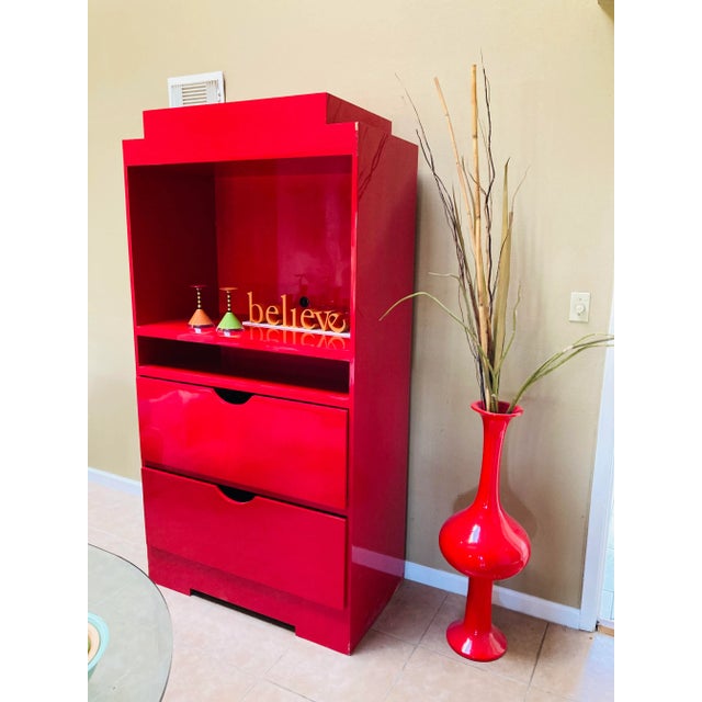 1980s Post Modern Red Lacquered Cabinet | Chairish