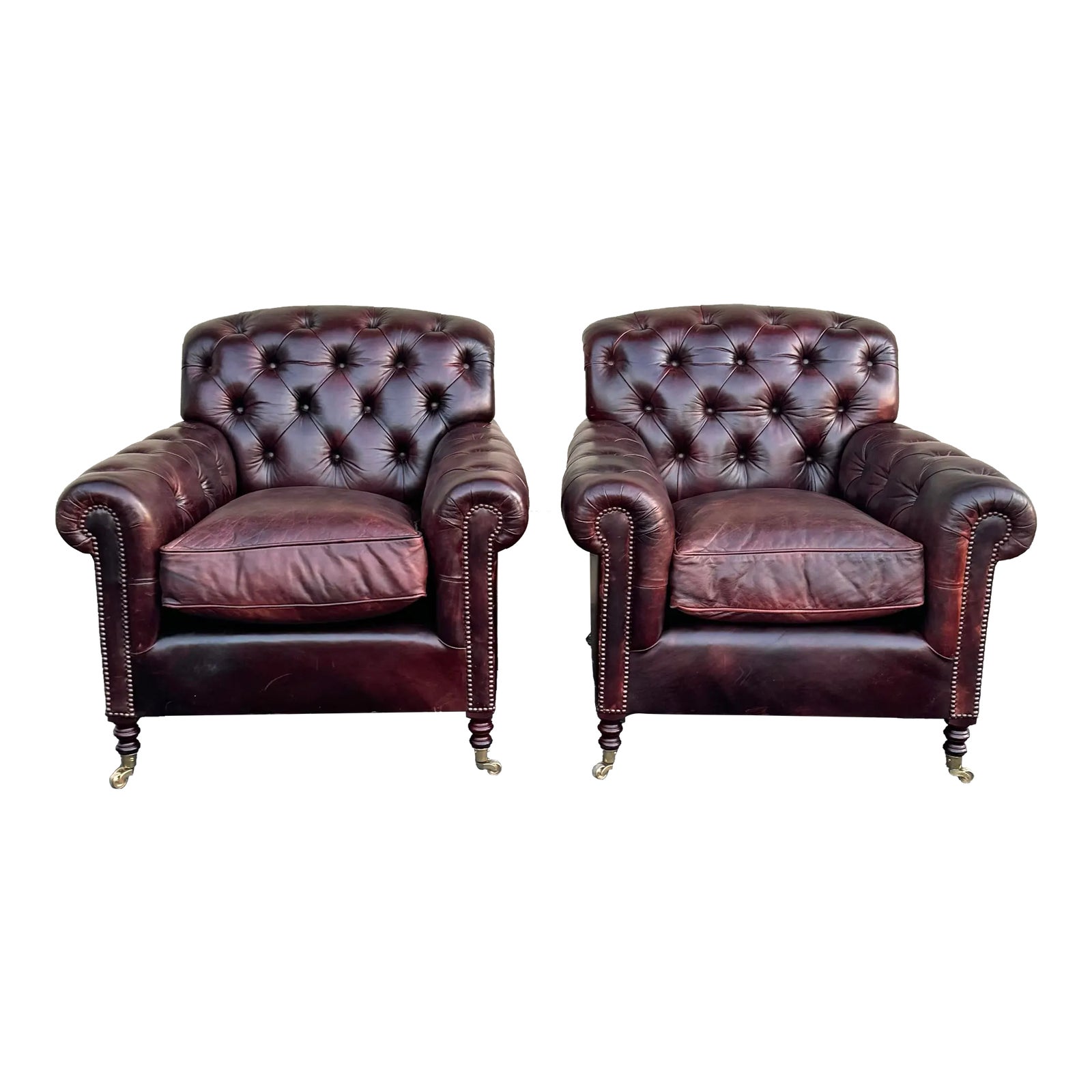 George Smith Leather Bulgari Chairs- a Pair | Chairish