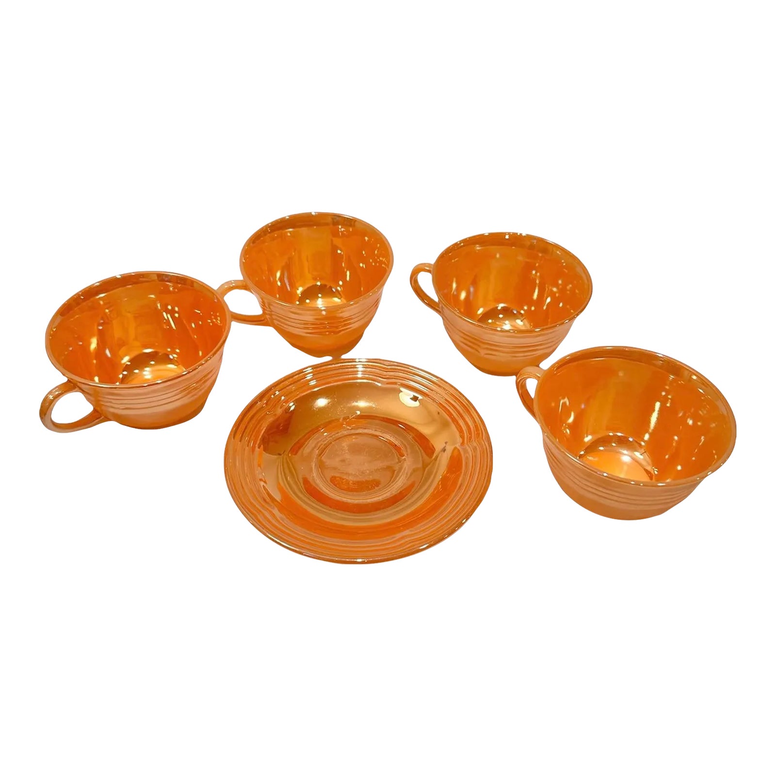 Mid 20th Century Fire King Peach Lusterware Banded Pattern Cups and ...