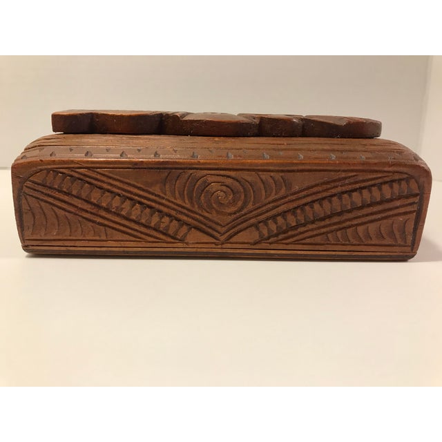 New Zealand Mid-Century Maori Wooden Tiki Box Waka Huia Hand Carved Art ...