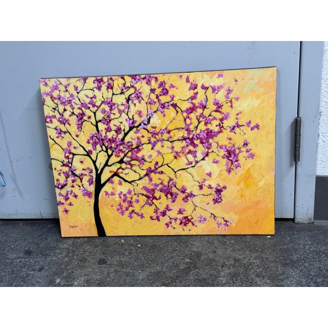 P. Baker Signed Cherry Blossom Original Painting | Chairish