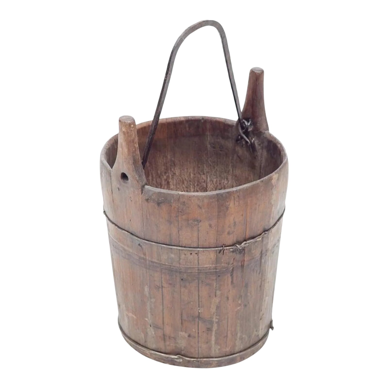 Large Rustic 19th Century American Iron Banded Wooden Stave Well Bucket ...