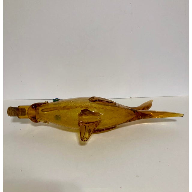 Vintage Blenko Hand Blown Amber Art Glass Fish Decanter, Italy | Chairish
