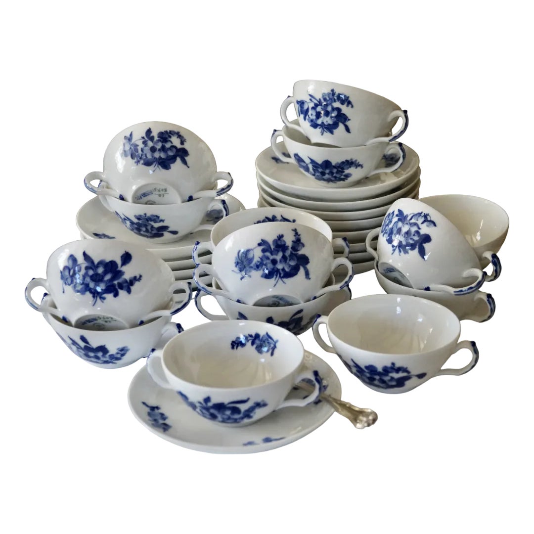 Vintage Blue Flowers Soup Bouillon Cup and Saucers from Royal ...