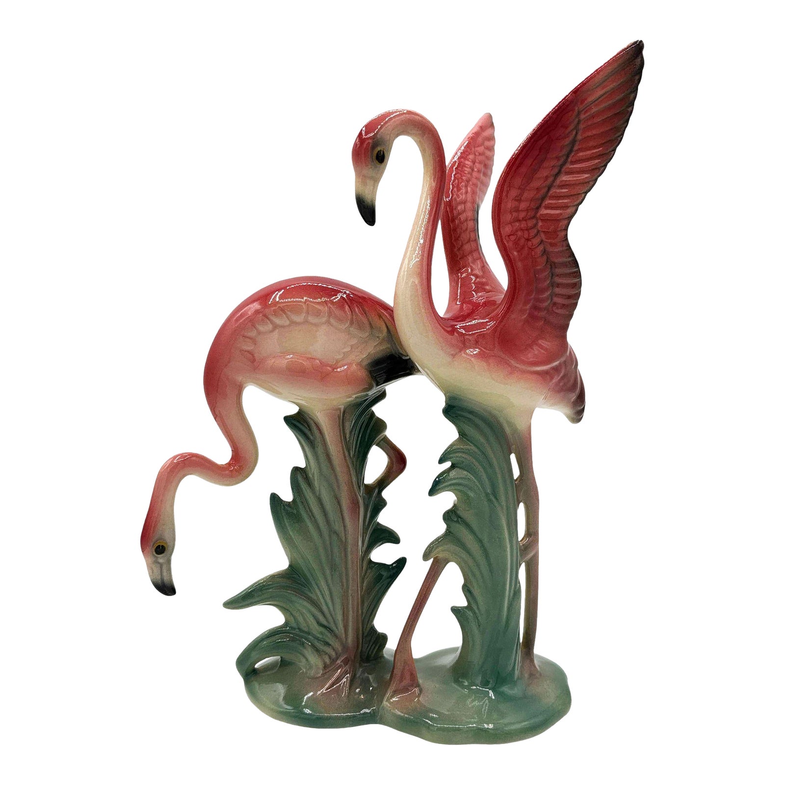 1940s Rare Mid-Century Double Pink Flamingo Ceramic Tabletop Statue by ...